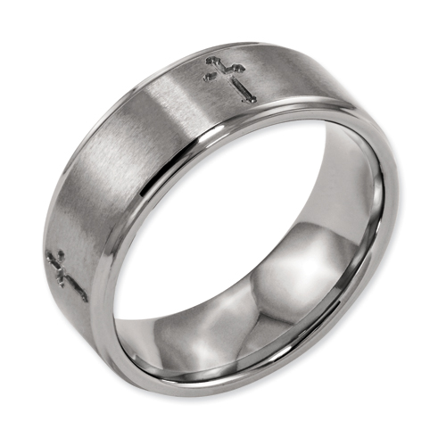 Chisel Titanium Ridged Edge Cross 8mm Brushed And Polished Band