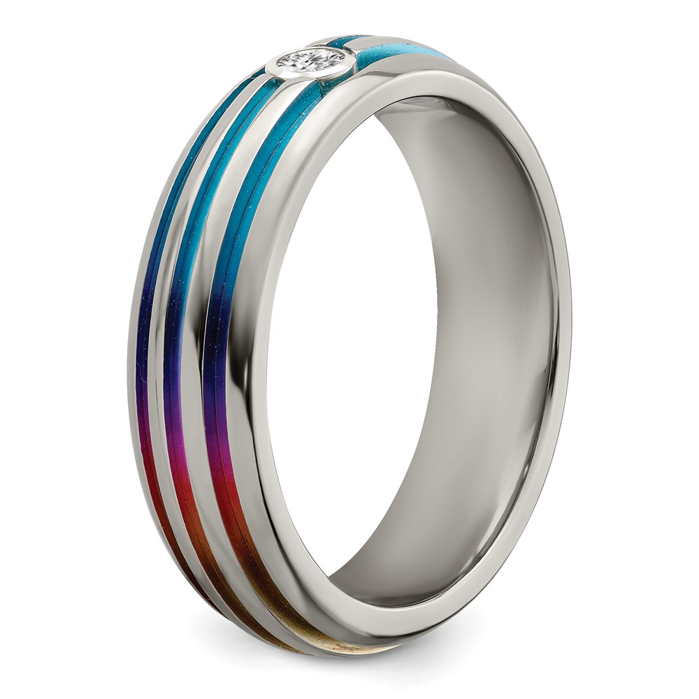 Edward Mirell Titanium Rainbow Anodized Triple Groove White Sapphire ...