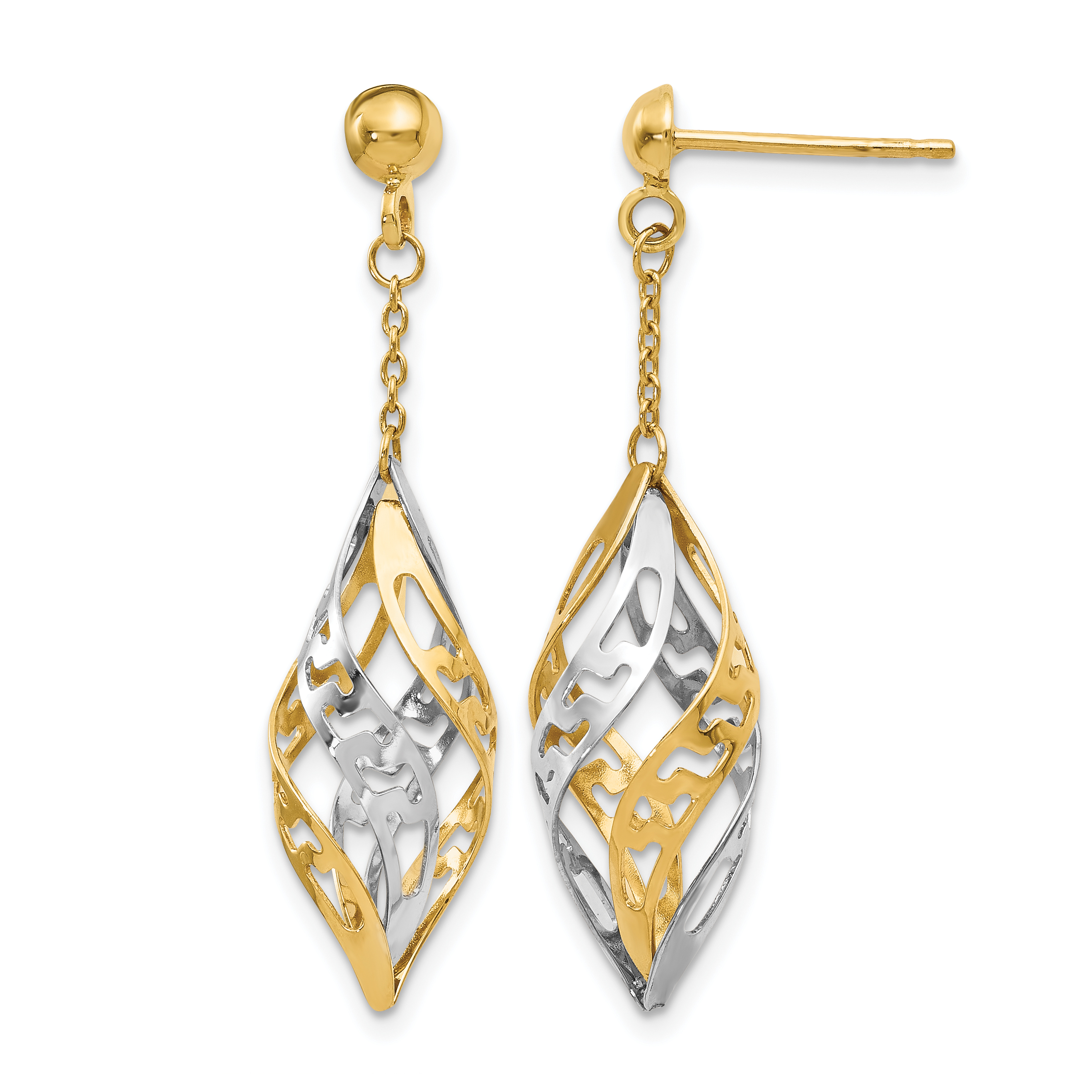 14K Two-tone Polished Post Dangle Earrings LE677 886774966939| eBay