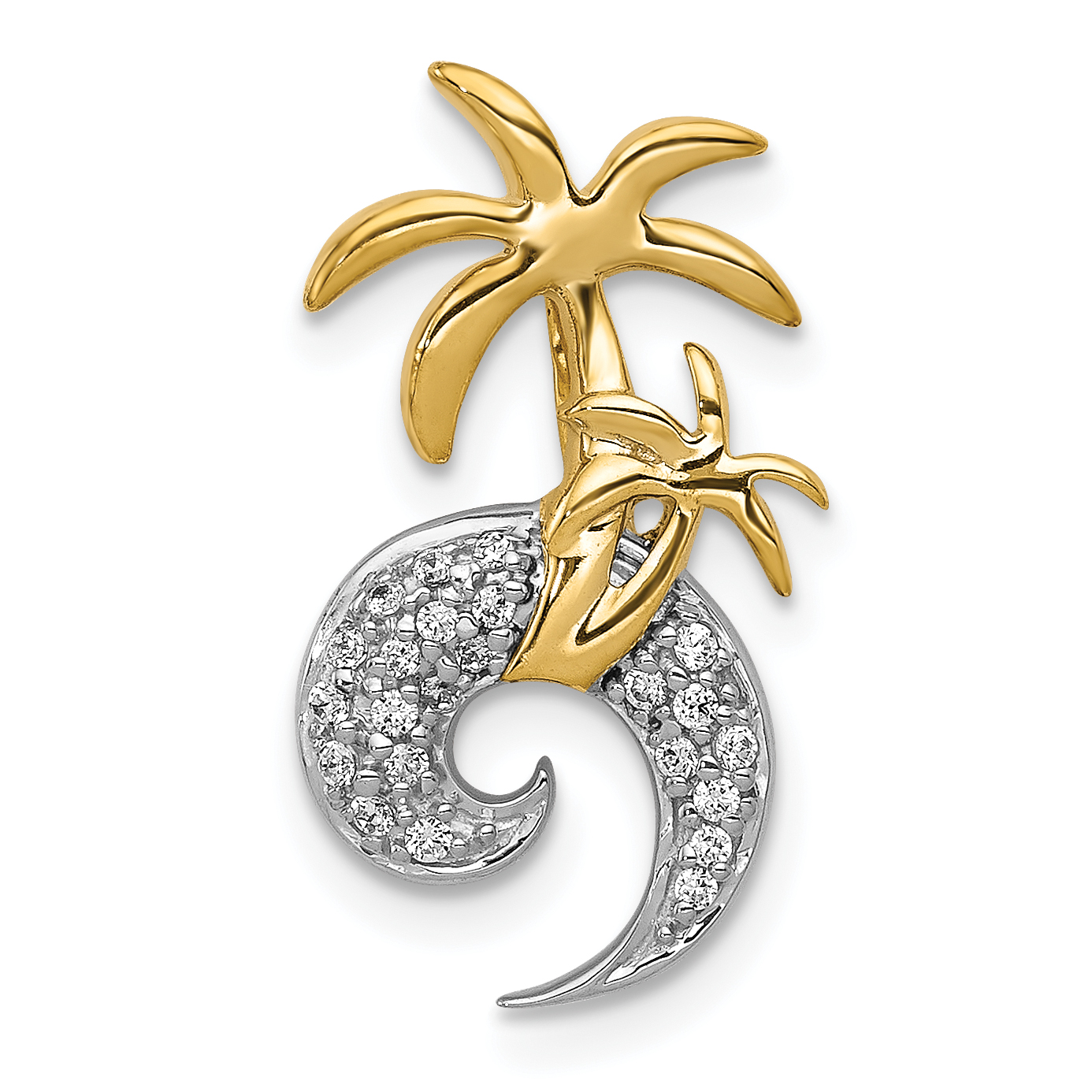14k Two-tone Diamond Double Palm Tree and Wave Chain Slide PM5208 ...