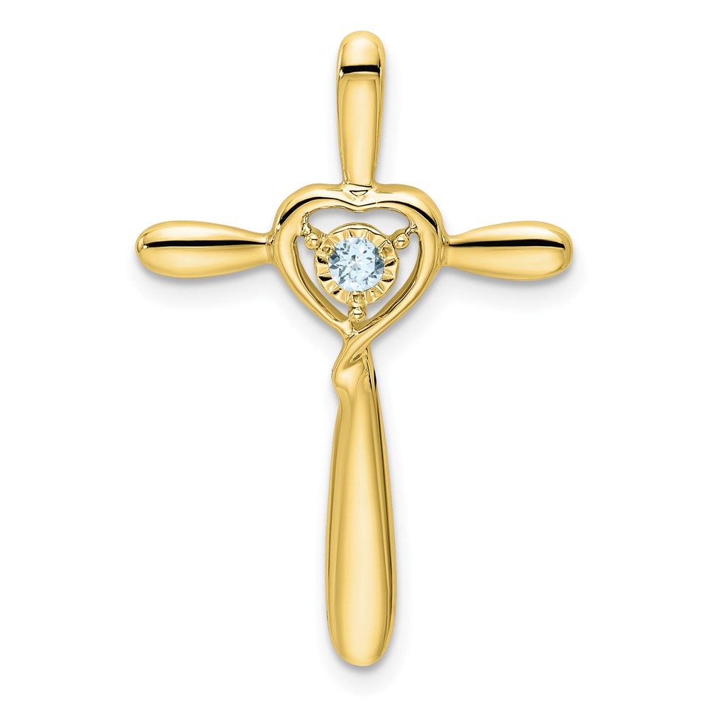 10k Aquamarine Cross w/Heart Chain Slide | J.C.’s Jewelry & Repair