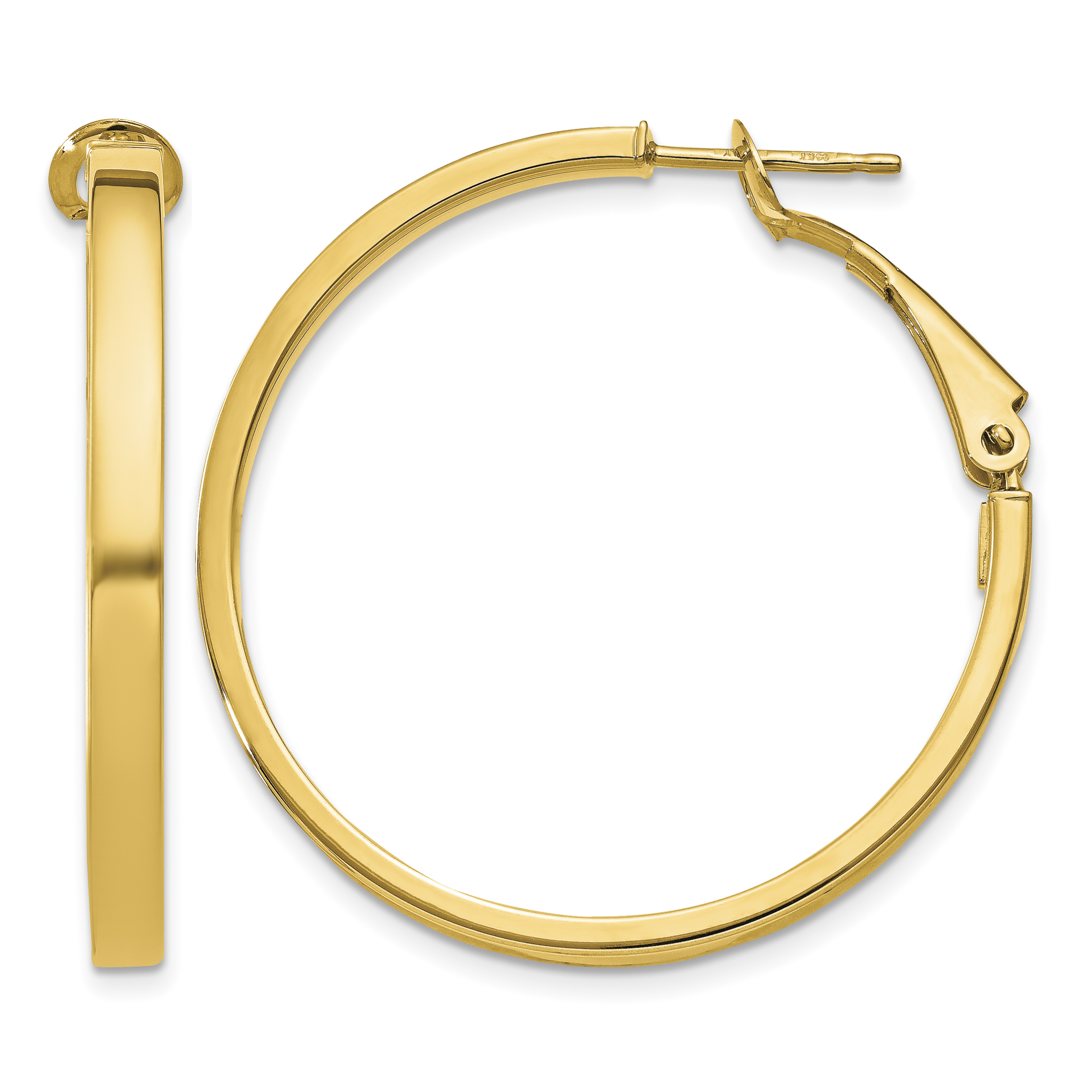 14k 3x35mm Polished Square Tube Omega Back Round Hoop Earrings PRE230 ...
