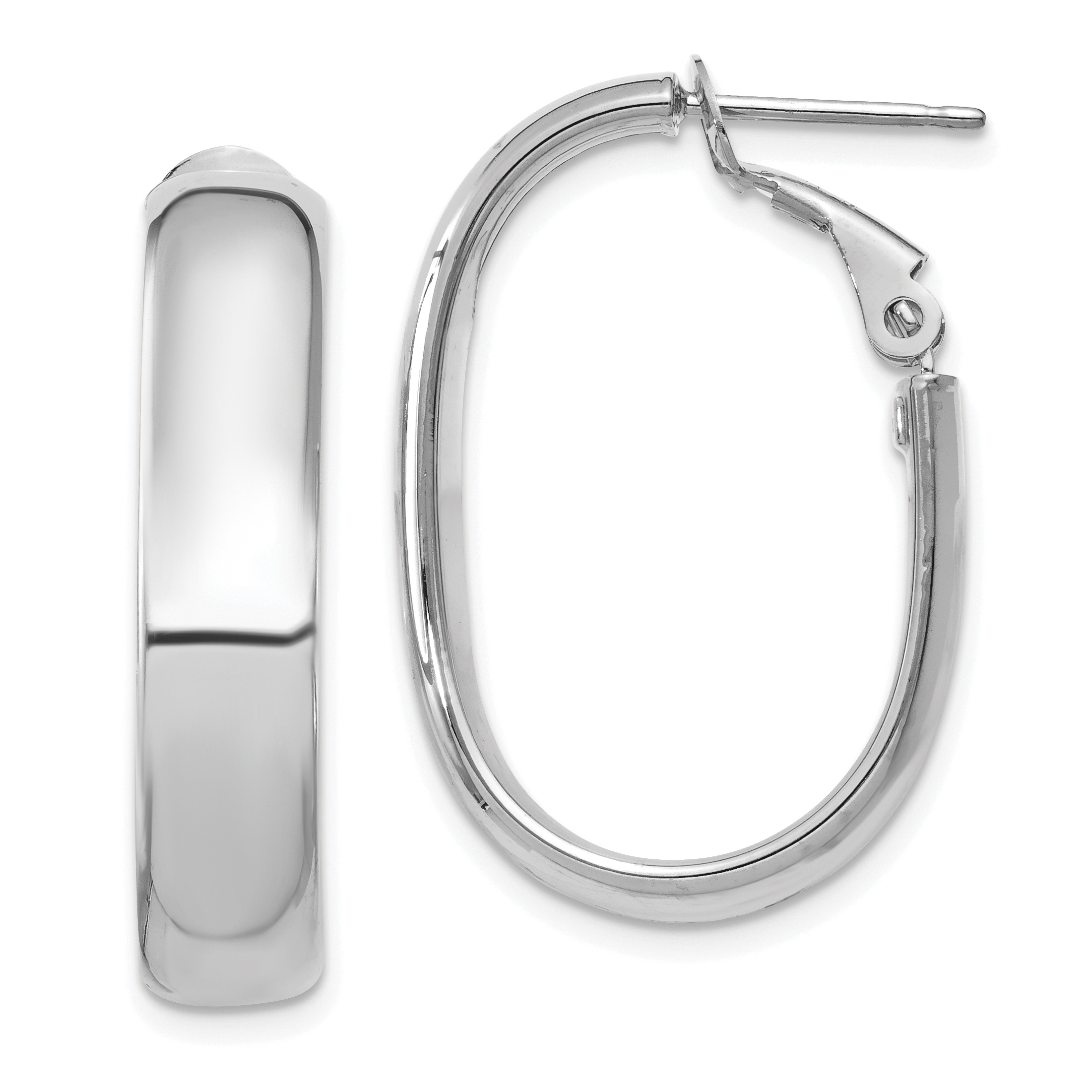 14k 5.75mm White Gold Oval Omega Back Hoop Earrings | J.C.’s Jewelry