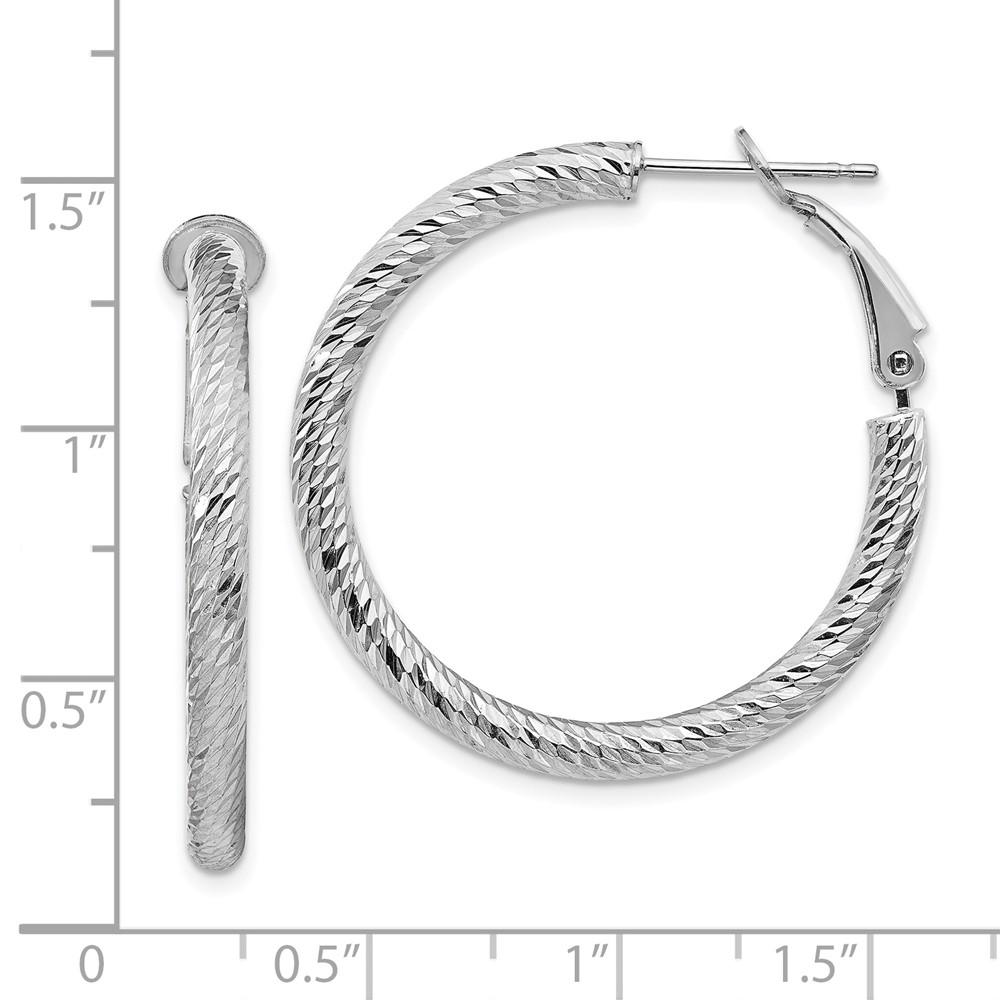 14k 3x25mm White Gold Diamond-cut Round Omega Back Hoop Earrings | J.C ...