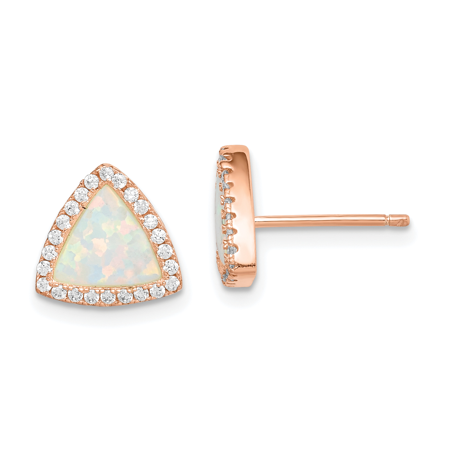 Silver Rose-tone Created Opal & CZ Halo Triangle Post Earrings QE15147 ...