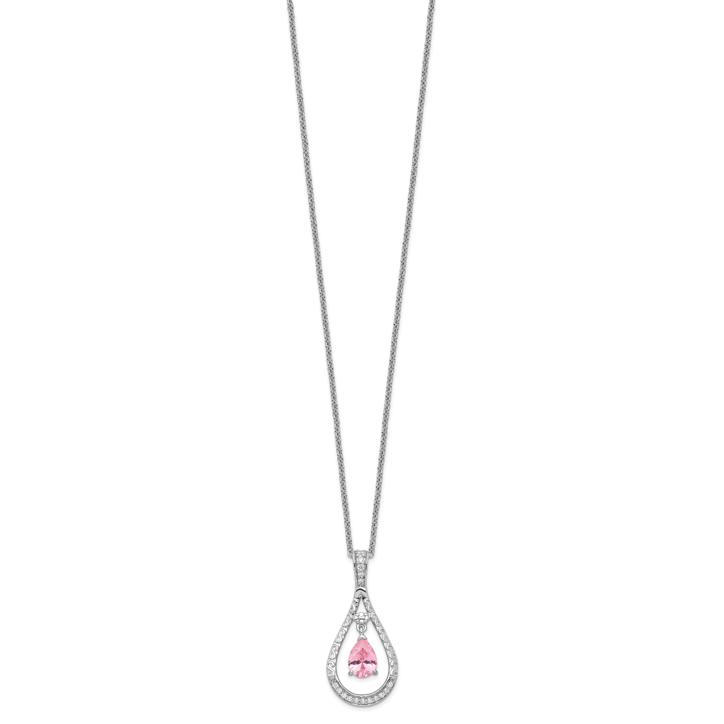 Sentimental Expressions Silver Oct. CZ Stone Never Forget Tear 18in ...