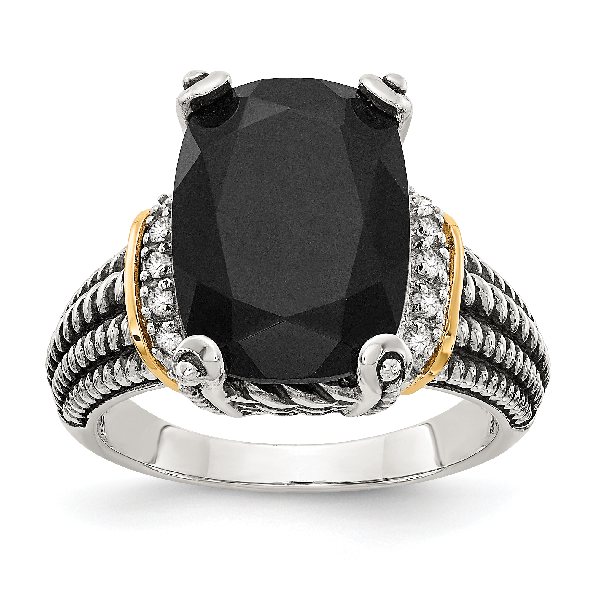 Shey Couture Silver with 14K Accent Antiqued Black Onyx and White Diamond Ring Q 191101393303| eBay
