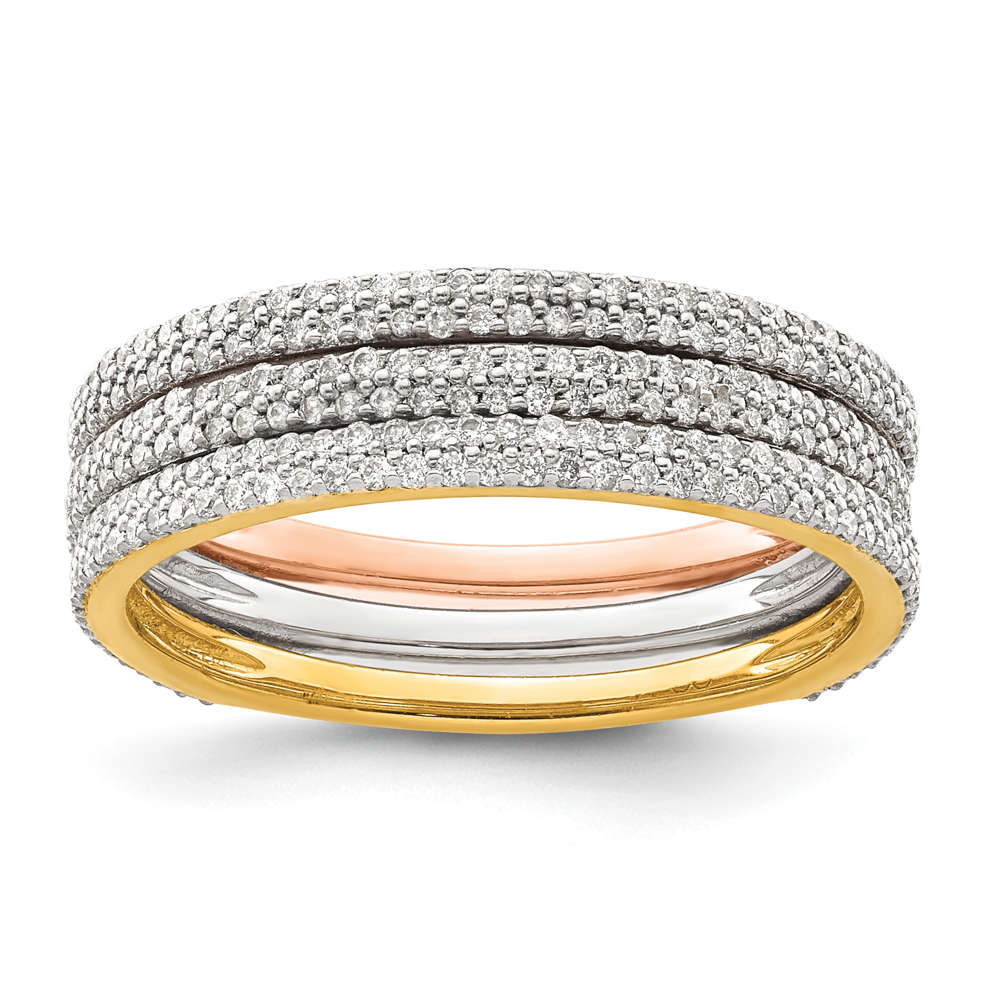 14k Tri-color Diamond Trio Stackable Rings | J.C.’s Jewelry