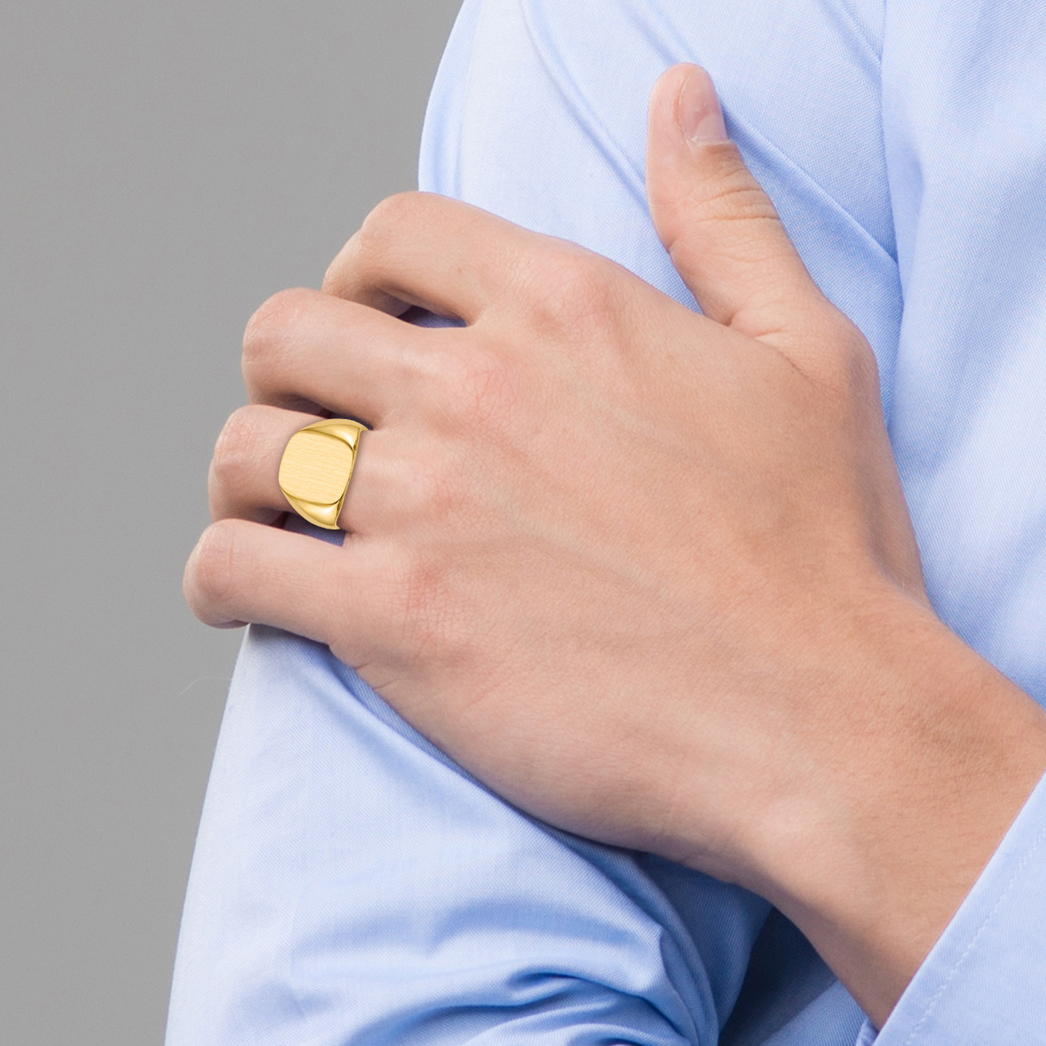 14K 14.0x13.5mm Open Back Mens Signet Ring