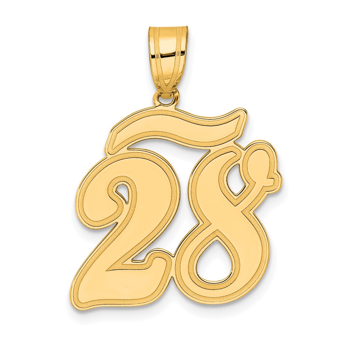 14k Yellow Gold Brushed Border Script Number 28 Pendant | eBay