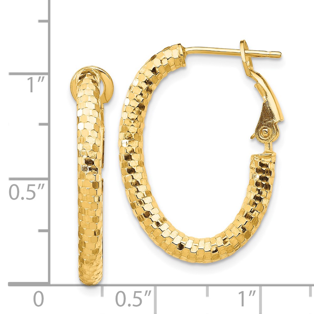14K 3mm Small Diamond-cut Oval Omega Back Hoop Earrings | J.C.’s Jewelry & Repair