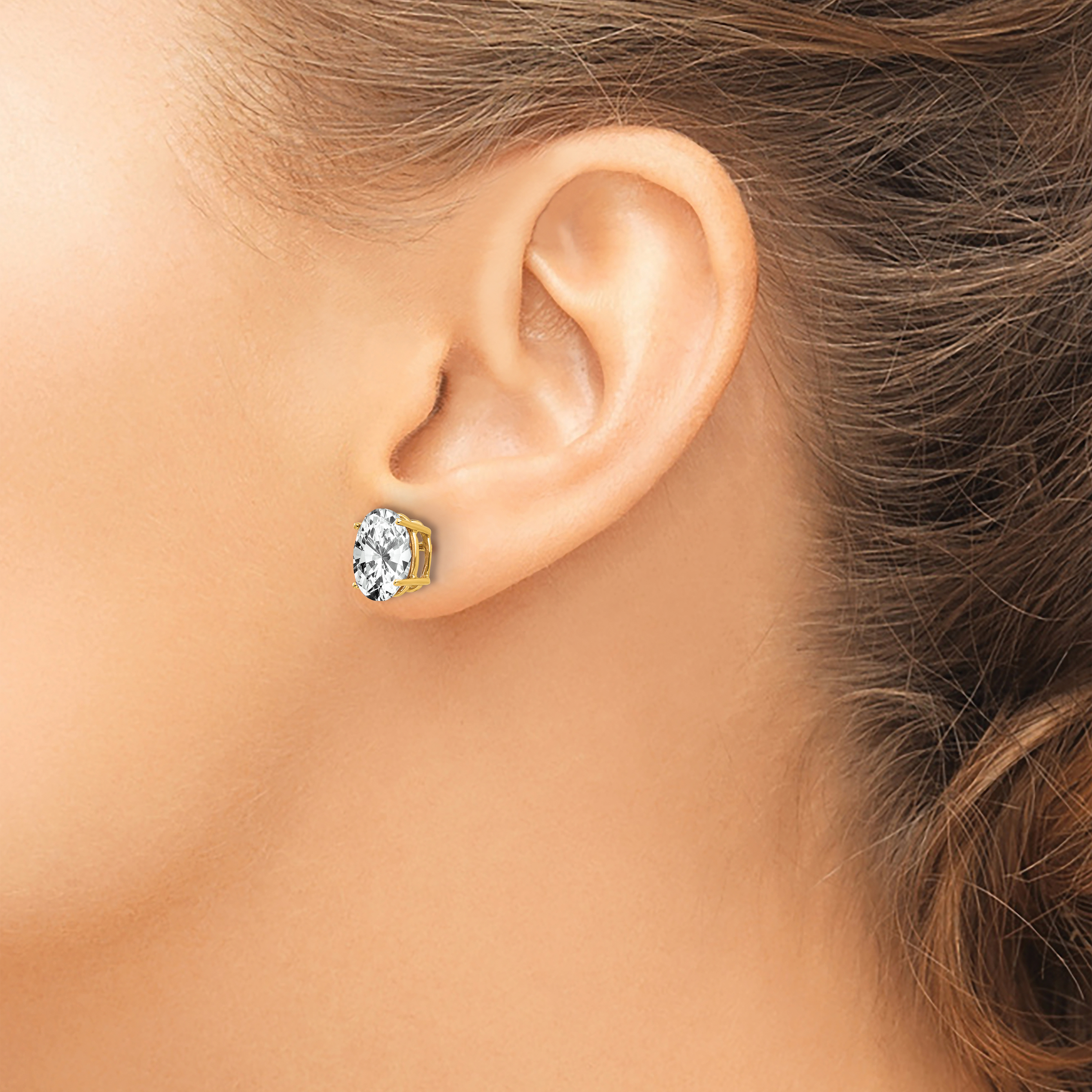 14K Yellow Gold 9x7mm Oval Cubic Zirconia Earrings
