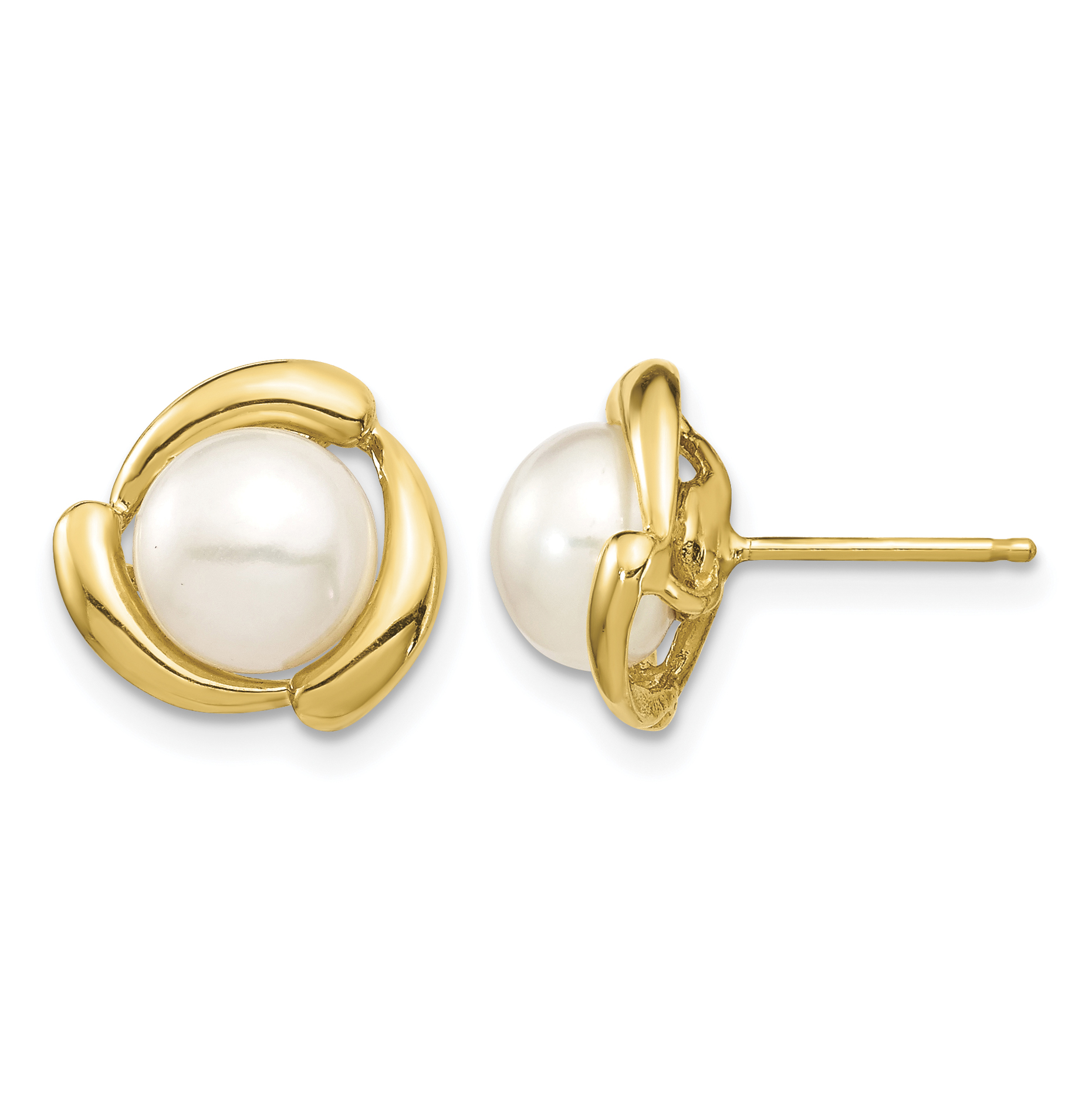 14K 7-8mm White Button Freshwater Cultured Pearl Post Earrings XF694E ...