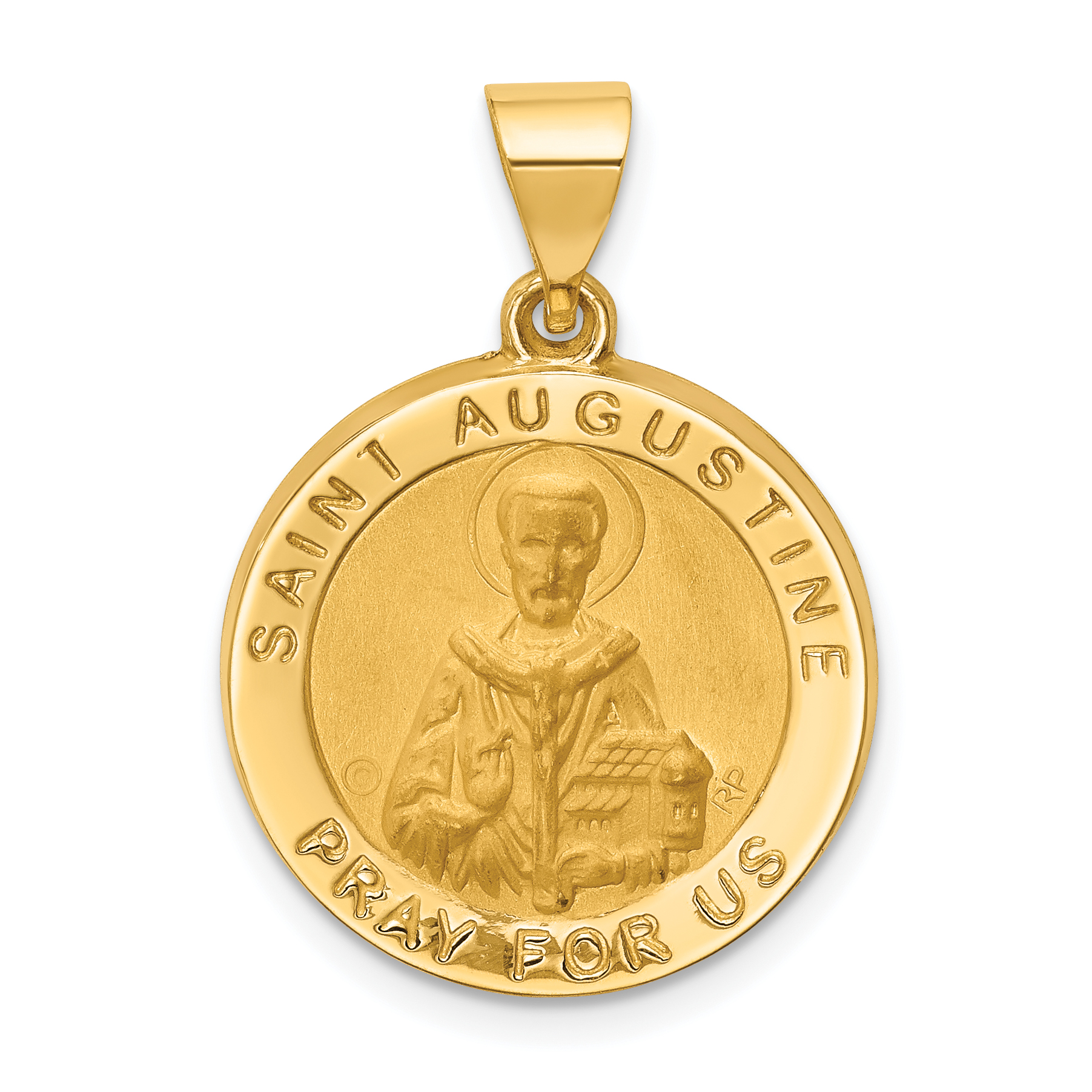 14k Polished and Satin Round Hollow St. Augustine Medal Pendant XR1786 ...