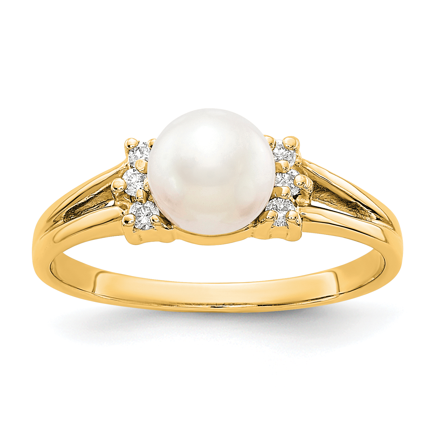 14k 6mm FW Cultured Pearl AA Diamond ring | J.C.’s Jewelry